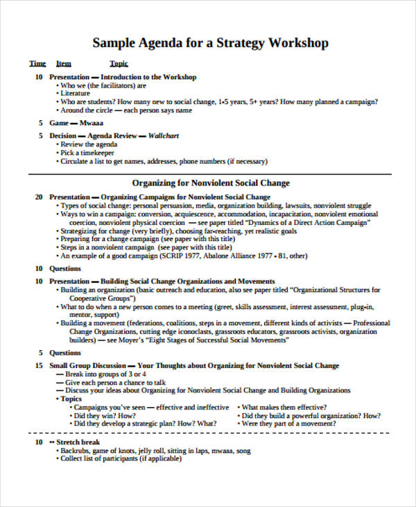 Workshop Agenda Samples - 17+ Free Sample, Example Format Download
