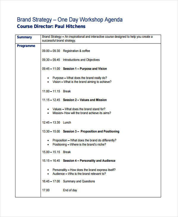 Workshop Agenda Samples - 17+ Free Sample, Example Format Download