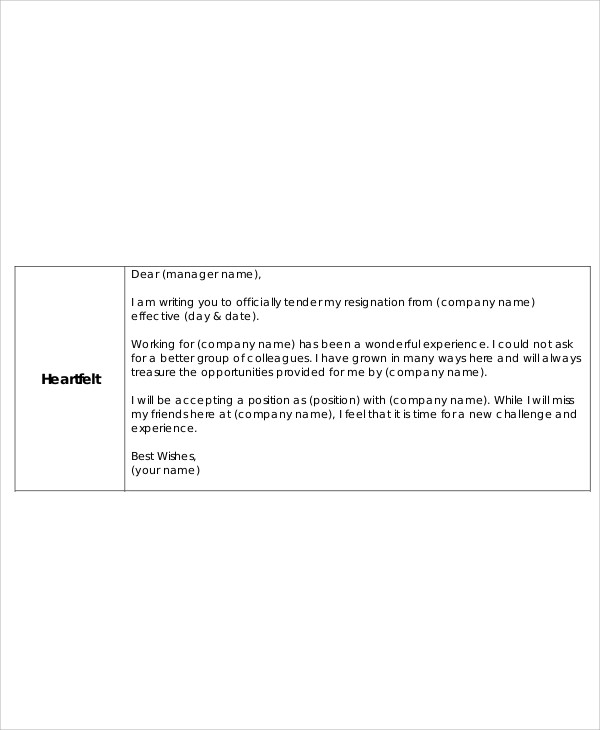 Heartfelt Resignation Letters - 9+ Free Sample, Example Format Download