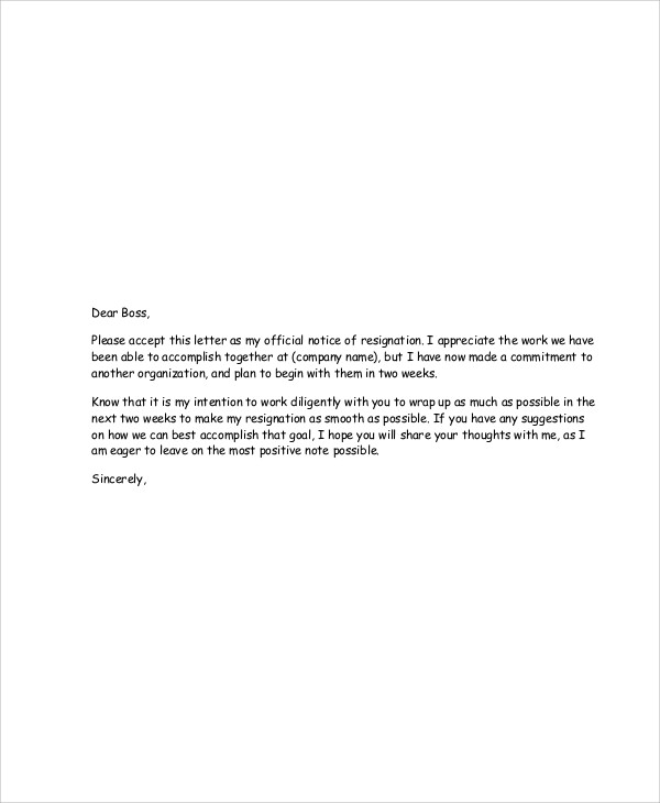 Resignation Letter To Boss Database Letter Templates