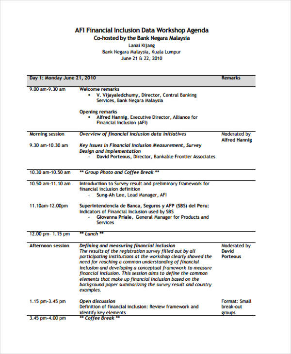 Workshop Agenda Samples - 17+ Free Sample, Example Format Download
