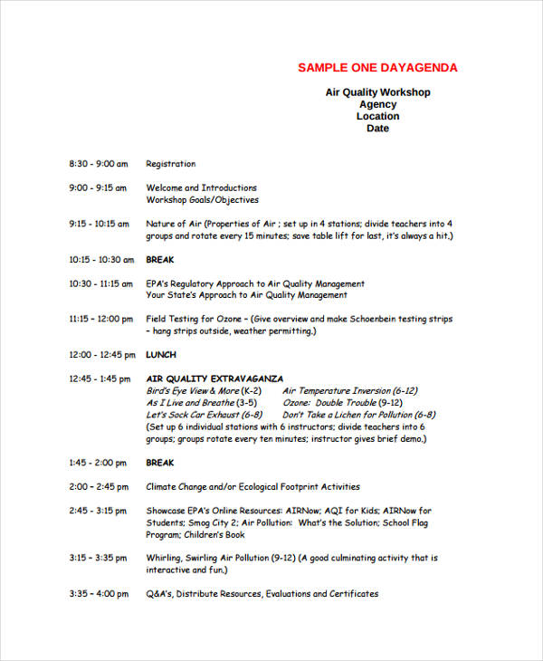 Workshop Agenda Samples - 17+ Free Sample, Example Format Download