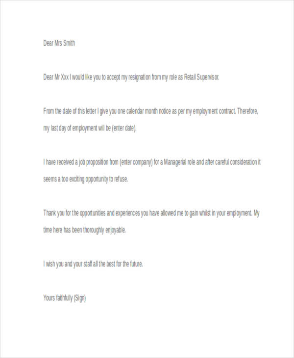 9+ Retail Resignation Letter Template - Sample, Example, Format Download