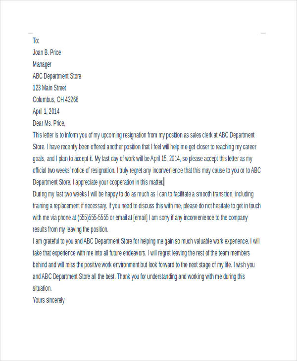 9+ Retail Resignation Letter Template - Sample, Example, Format Download