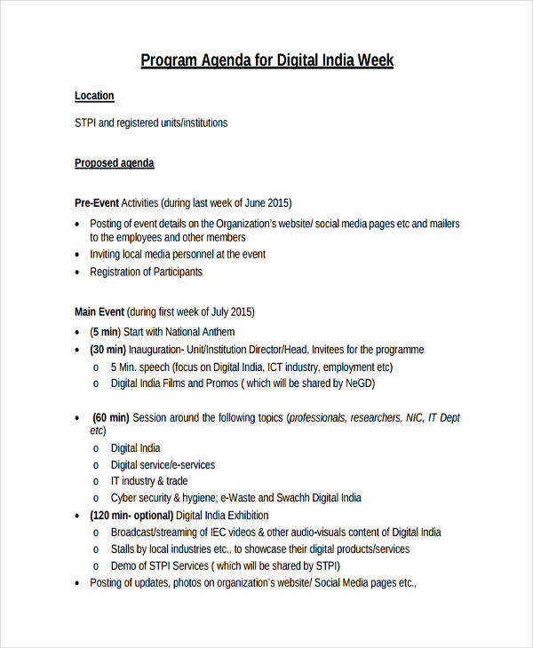Sample Program Agenda Templates 11 Free Sample Example Format Download