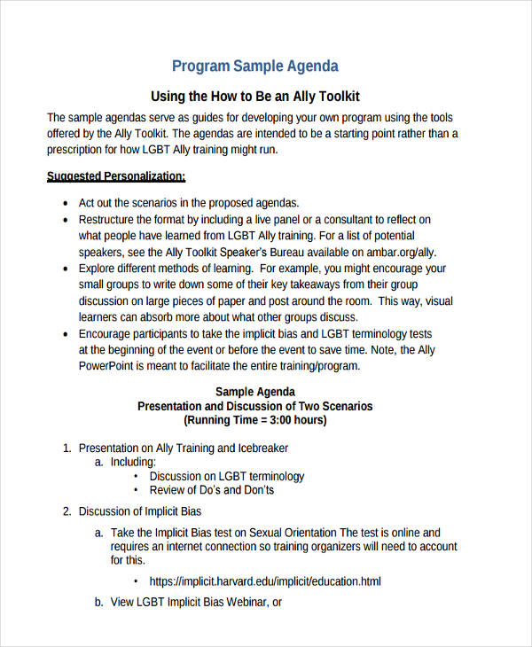 Sample Program Agenda Templates 11 Free Sample Example Format Download