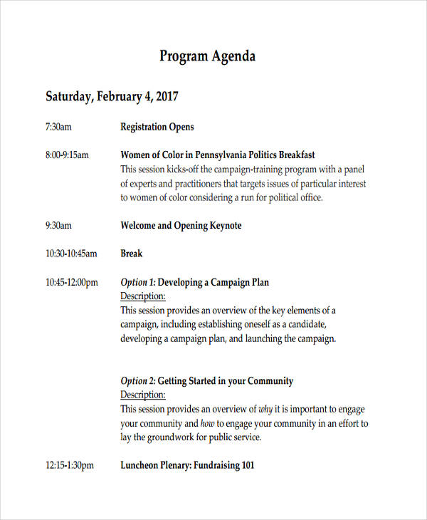 Sample Program Agenda Templates 11 Free Sample Example Format Download