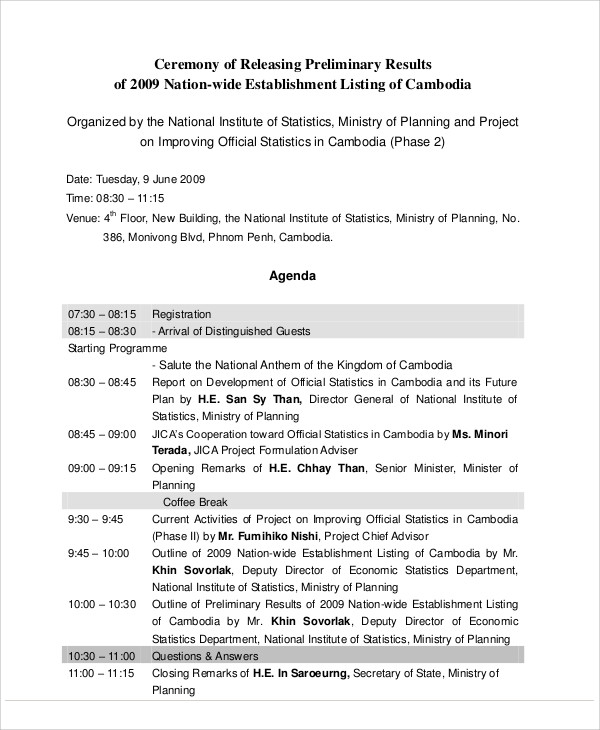 Ceremony Agenda Templates - 9+ Free Word, PDF Format Download