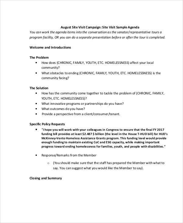 10+ Sample Visit Agenda - Free Sample, Example Format Download