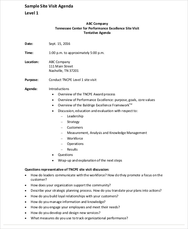 10+ Sample Visit Agenda - Free Sample, Example Format Download