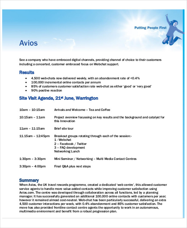 10+ Sample Visit Agenda - Free Sample, Example Format Download