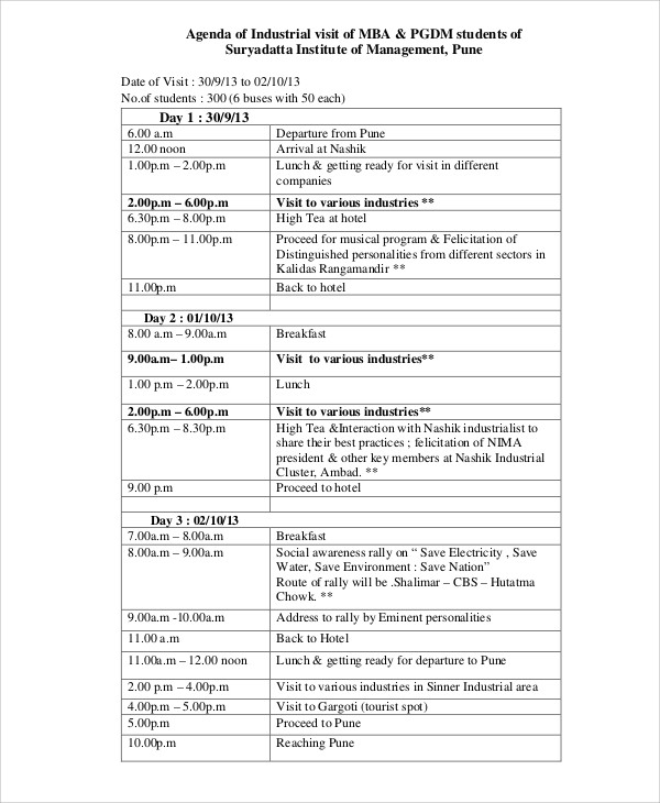 10+ Sample Visit Agenda - Free Sample, Example Format Download