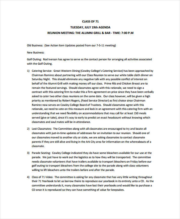 9+ Reunion Agenda Templates - Free Word, PDF Format Download