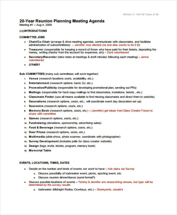 9+ Reunion Agenda Templates - Free Word, PDF Format Download