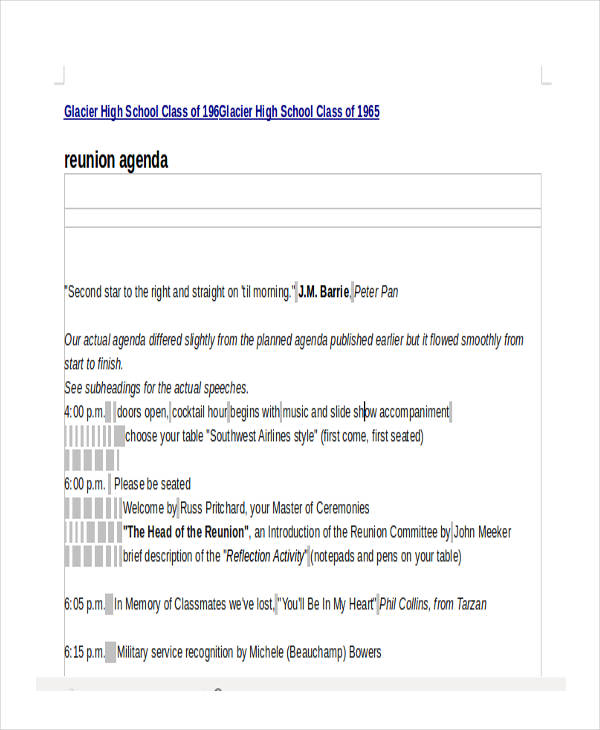 9+ Reunion Agenda Templates - Free Word, PDF Format Download