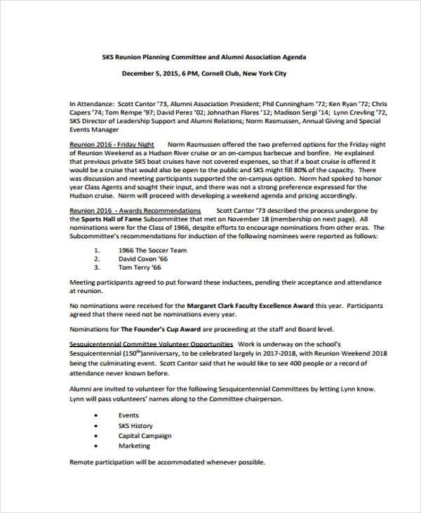 9+ Reunion Agenda Templates - Free Word, PDF Format Download