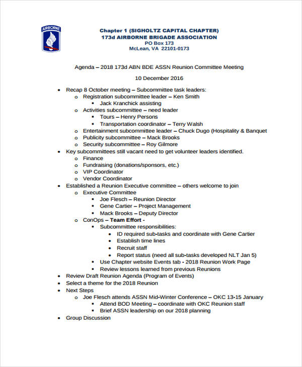 9+ Reunion Agenda Templates - Free Word, PDF Format Download