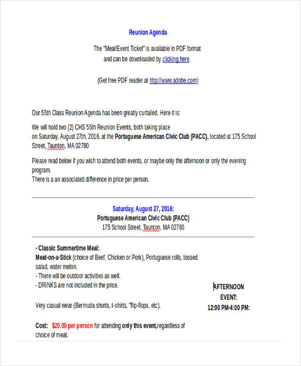 9+ Reunion Agenda Templates - Free Word, PDF Format Download