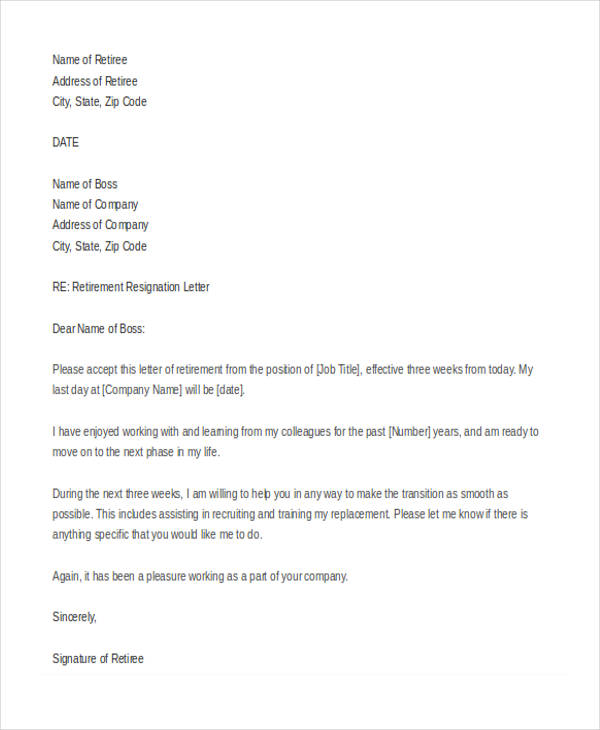 12+ Retirement Resignation Letter Template - Free Word, PDF Format Download
