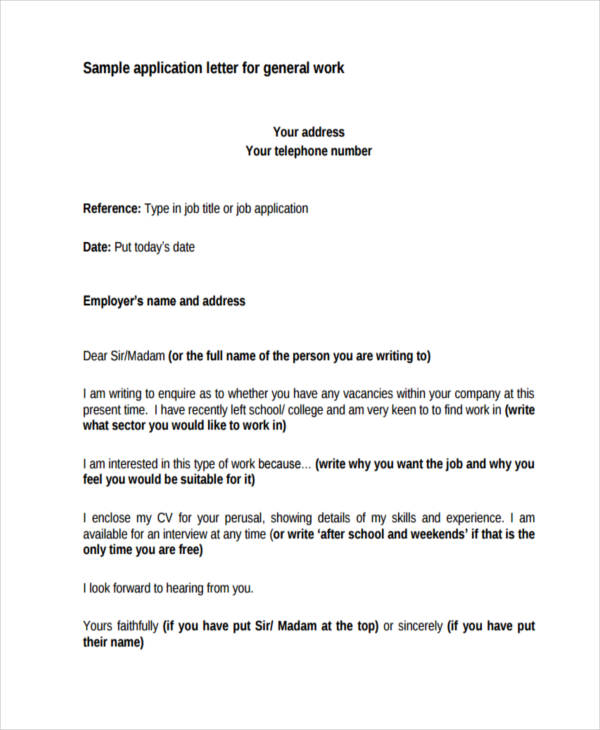 24+ Sample Work Application Letters