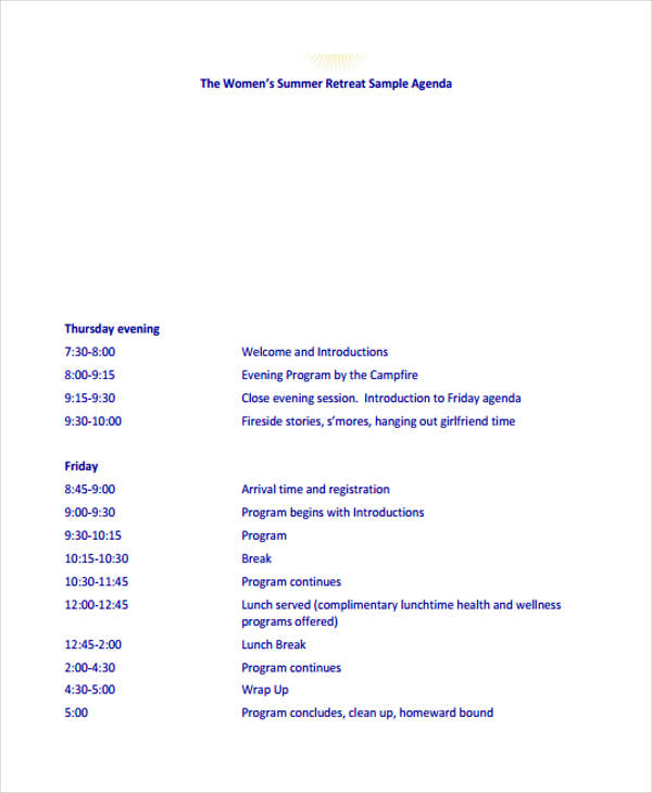 10+ Retreat Agenda Templates - Free Word, PDF Format Download