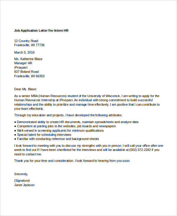 13+ Sample HR Job Application Letters - Free Sample, Example Format ...