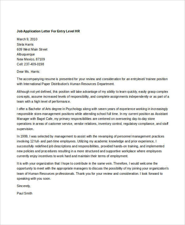 13+ Sample HR Job Application Letters - Free Sample, Example Format ...