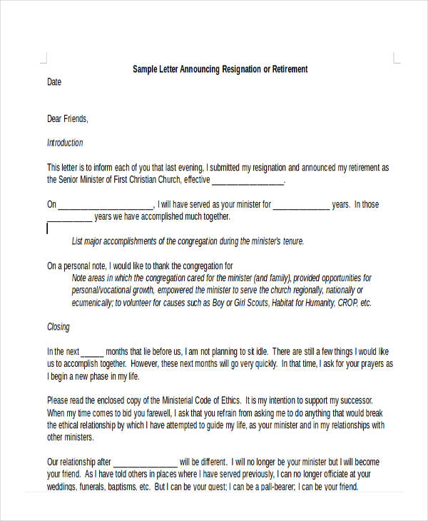 10+ Sample Retirement Resignation Letters - Free Sample, Example ...