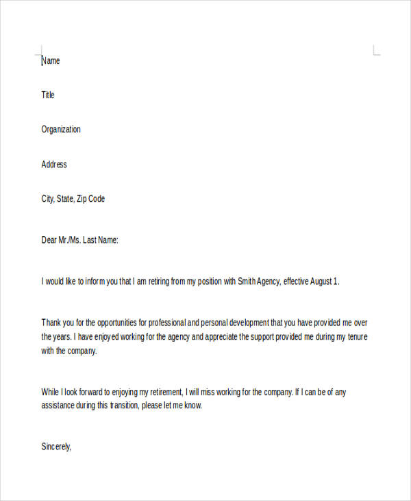 Retirement Resignation Letter To Employer Database Letter Template Collection