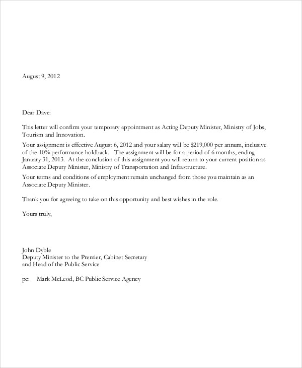 9+ Temporary Appointment Letter Template - Free Sample, Example Format ...