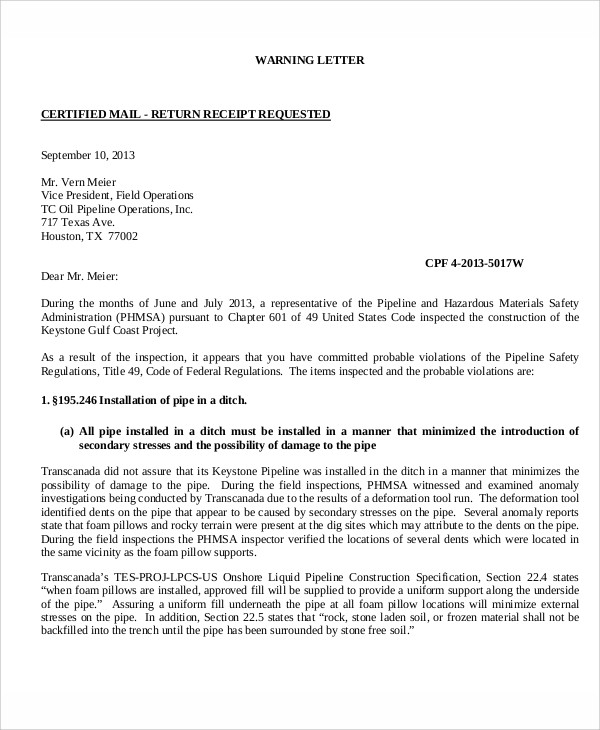 17+ Sample Safety Warning Letter Templates - PDF, DOC, Apple Pages