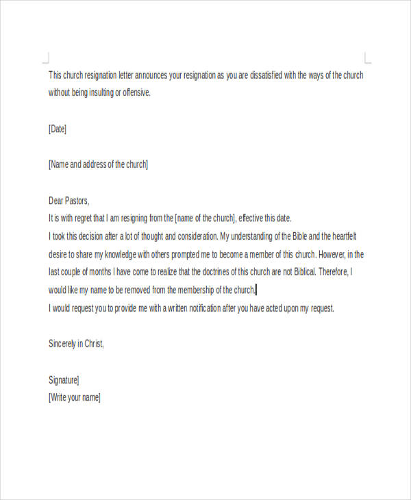 Church Resignation Letter Template - 13+ Word, PDF Document Download