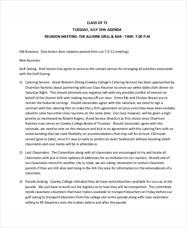 8+ Reunion Agenda Templates - Free Sample, Example Format Download
