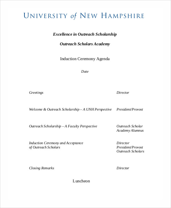 8+ Sample Ceremony Agenda - Free Sample, Example Format Download