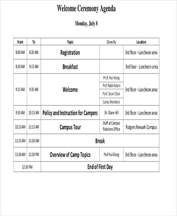 8+ Sample Ceremony Agenda - Free Sample, Example Format Download