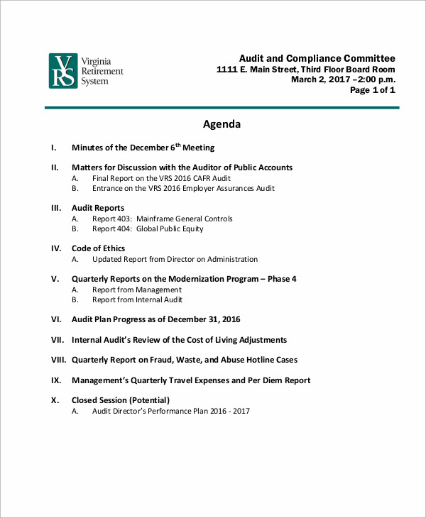 9+ Sample Audit Agenda - Free Sample, Example Format Downlaod