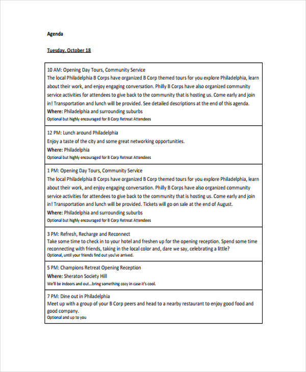 10+ Retreat Agenda Templates - Free Sample, Example Format Download