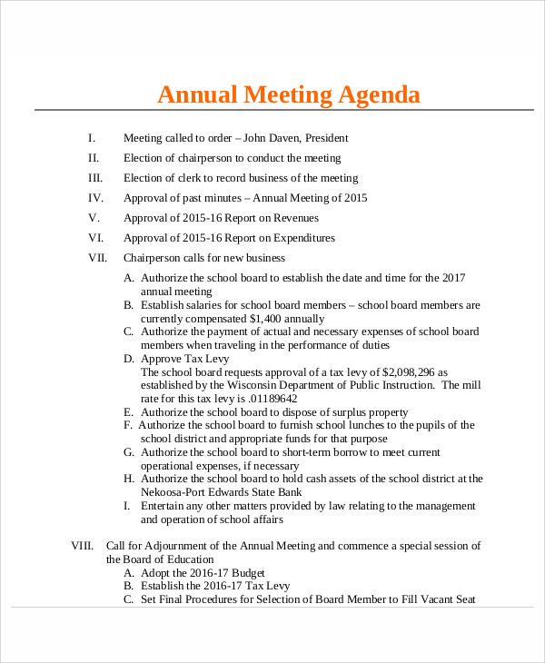 9 Annual Agenda Templates 9 Annual Agenda Templates