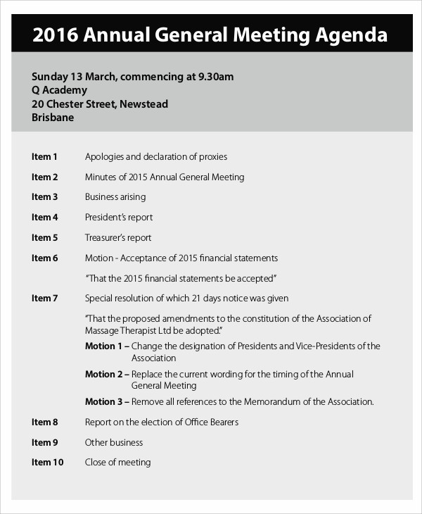 9 Annual Agenda Templates