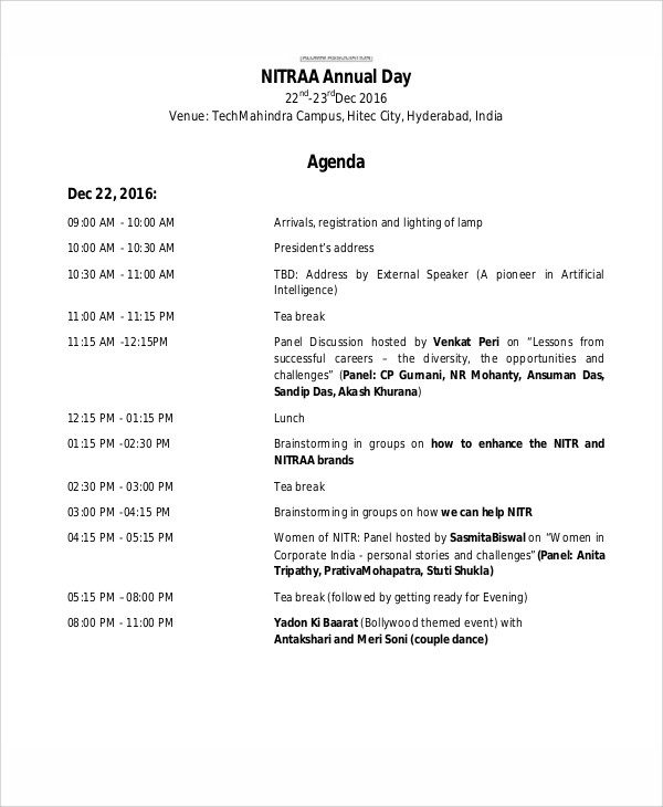 9 Annual Agenda Templates 9 Annual Agenda Templates