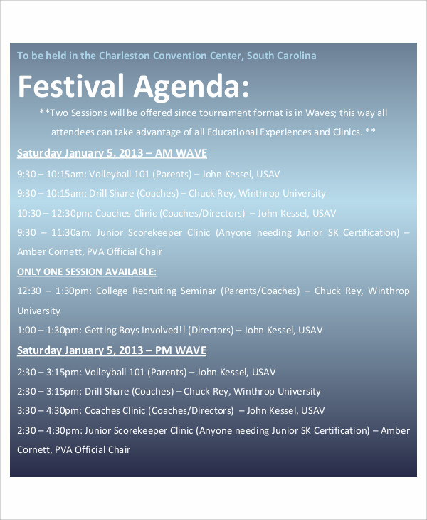 6+ Sample Festival Agenda - Free Sample, Example Format download