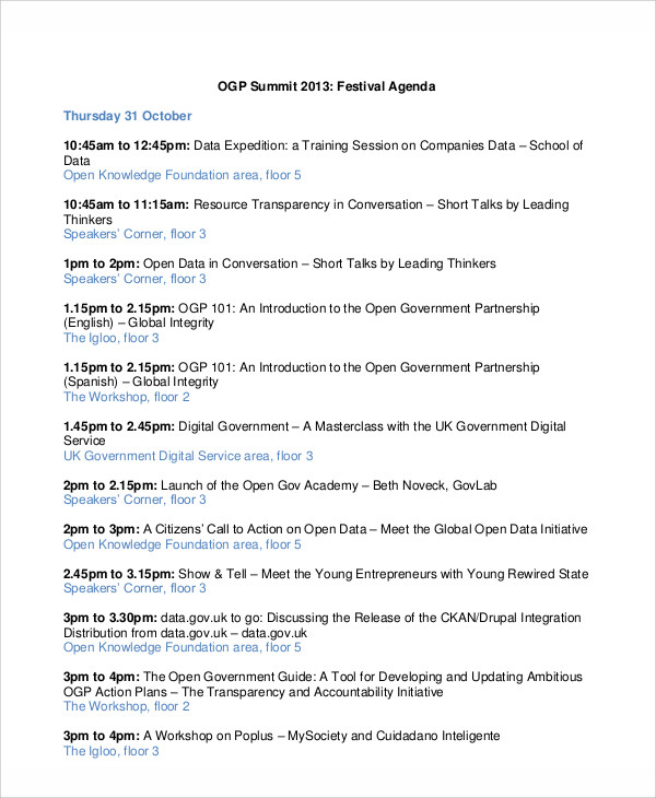 6+ Sample Festival Agenda - Free Sample, Example Format download