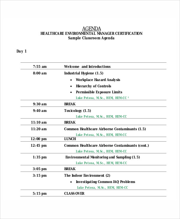 Classroom Agenda Examples 9 Free Word PDF Format Download