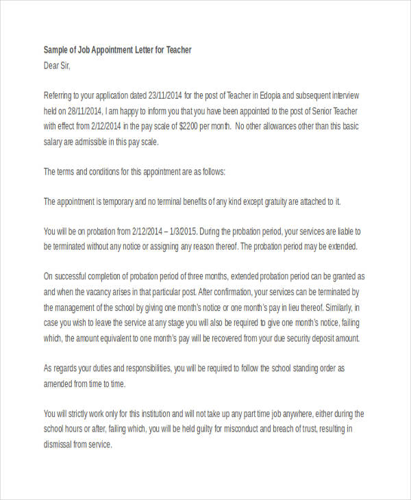 9+ Temporary Appointment Letter Template - Free Sample, Example Format ...