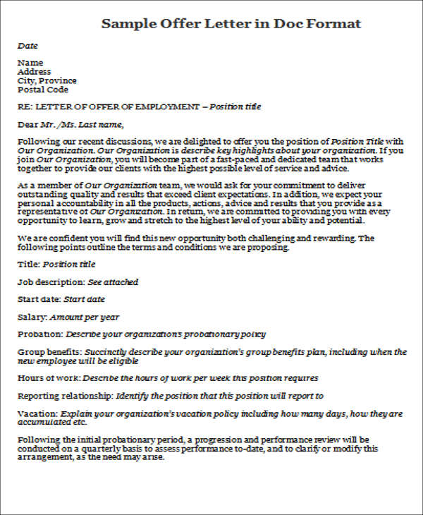 45+ Offer Letter Format Templates - PDF, DOC