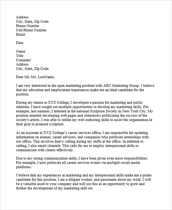 15+ Marketing Job Application Letter Templates - Free Word, PDF Format ...