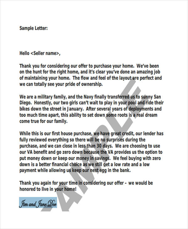 Sample Home Purchase Offer Letter The Document Template