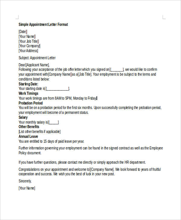 47+ Appointment Letter Template in Doc
