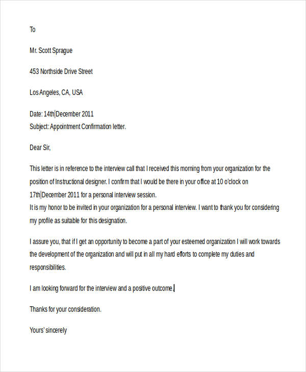 Appointment Confirmation Template