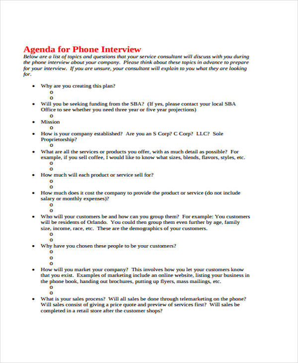 Interview Agenda Format 9 Free Sample Example Format Download